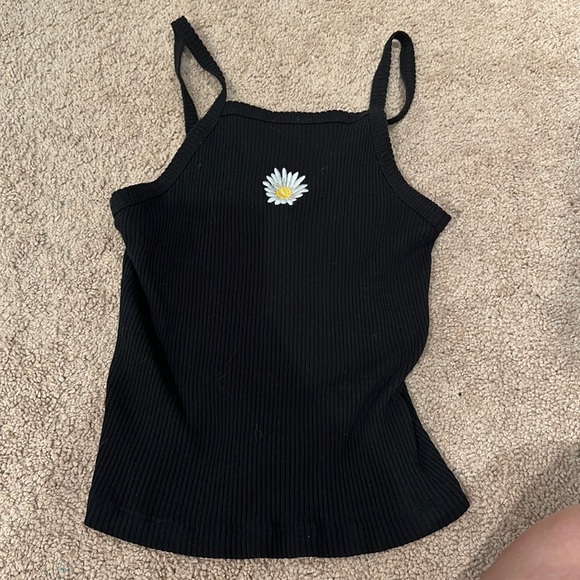 Tops | Cute Black Tank Top With Sunflower Design | Poshmark
